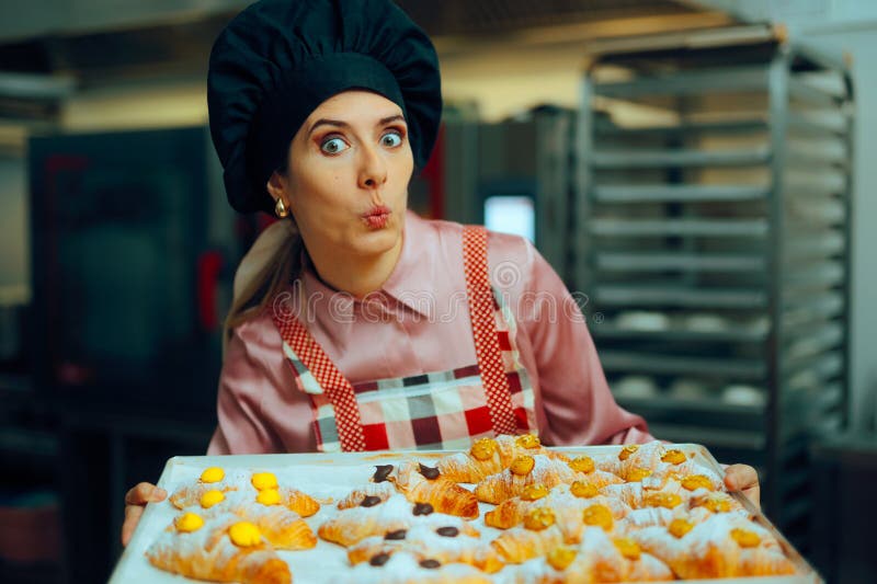 Funny Pastry Chef Holding a Tray of Croissants Stock Image - Image of ...