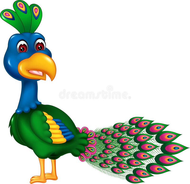 Funny Peacock Cartoon Standing with Smile and Look Side Stock ...