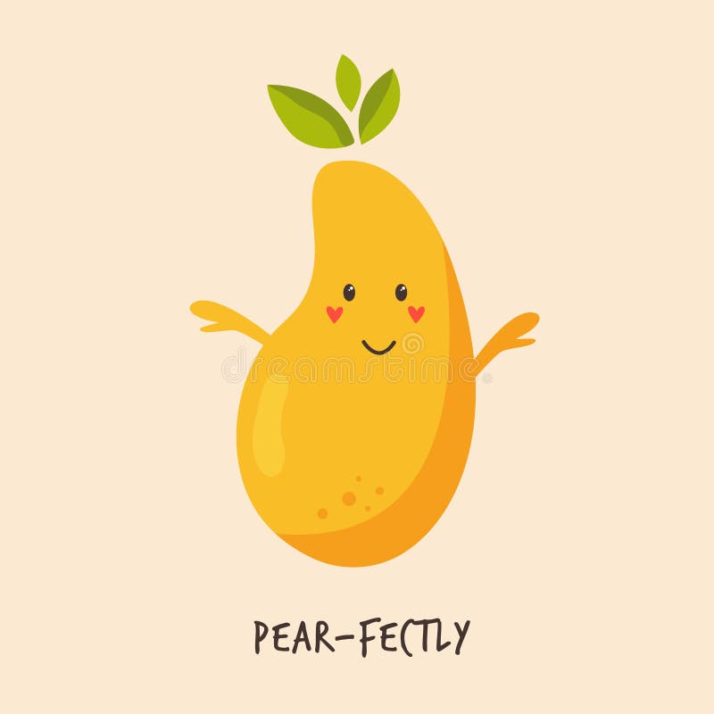 Funny Pear with Eyes. Cartoon Funny Fruits Characters Stock Vector ...