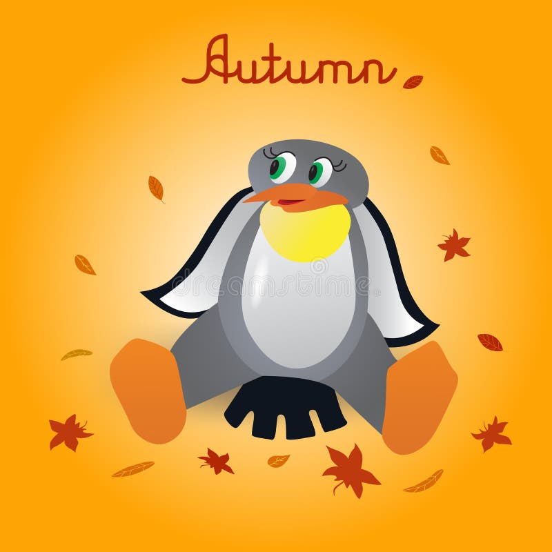 Funny Penguin with Autumn Leaves. Stock Vector - Illustration of autumn ...