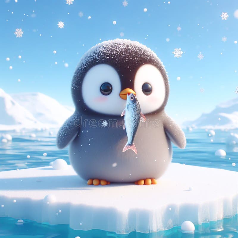 Funny Penguin Cartoon Eating a Fish. Invitation Card Stock Illustration ...