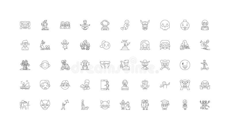 Funny People Concept Illustration, Linear Icons, Line Signs Set, Vector ...