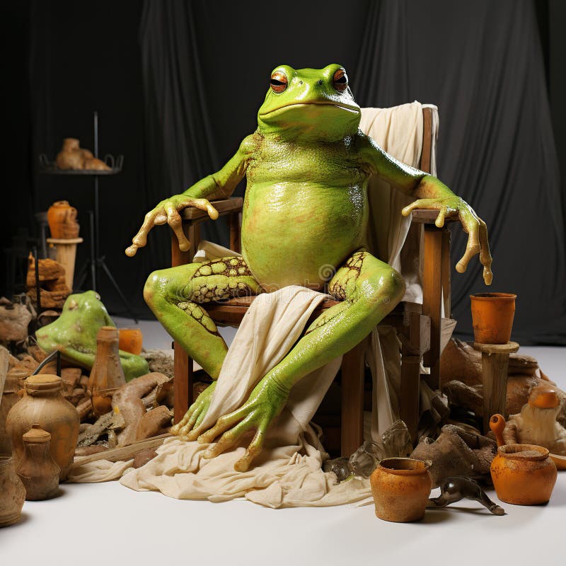 Funny Photo Session of the Green Frog Model in the Studio Stock ...