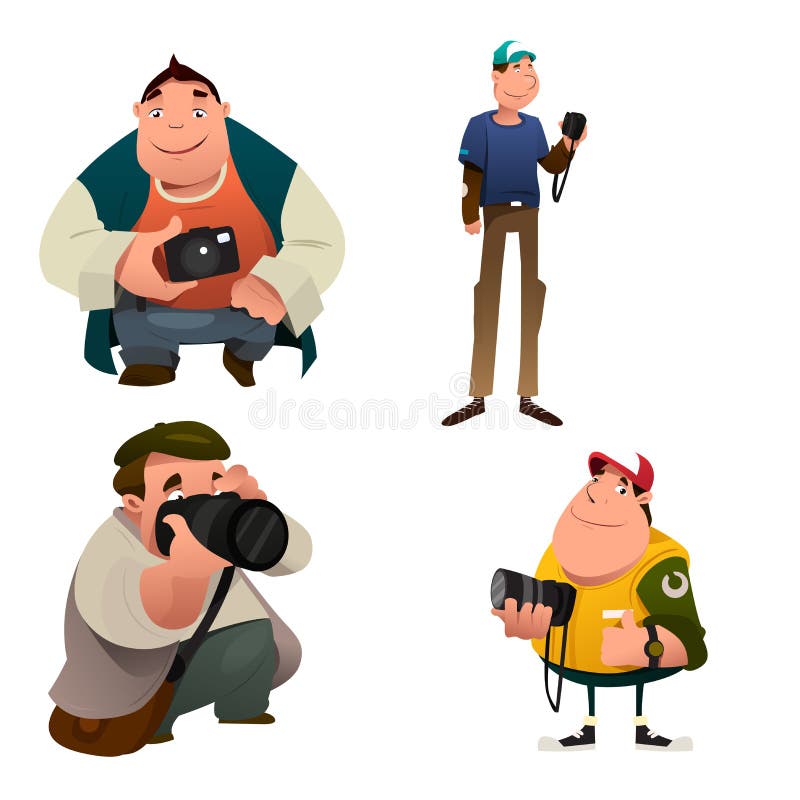 Funny Photographer Characters Holding a Camera Stock Vector ...