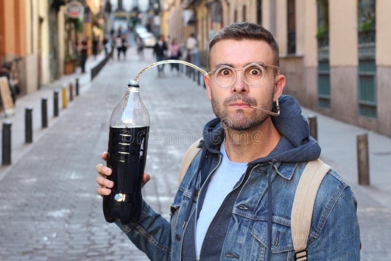 Funny Pic of Man Addicted To Soda Stock Image - Image of liquid ...
