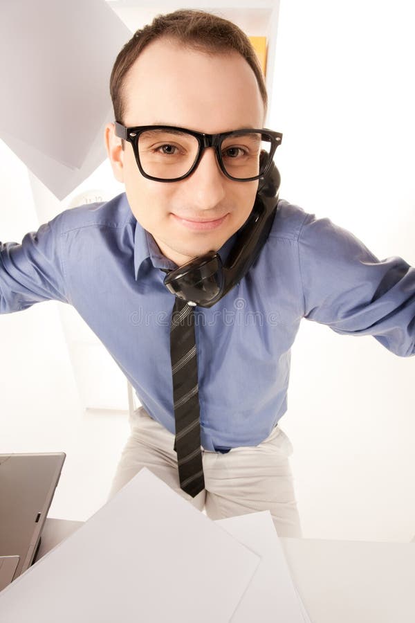 Funny Picture of Businessman in Office Stock Photo - Image of busy ...