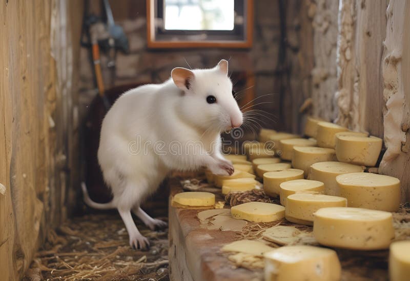 Funny Picture of a White Mouse that Makes Cheese Stock Illustration ...