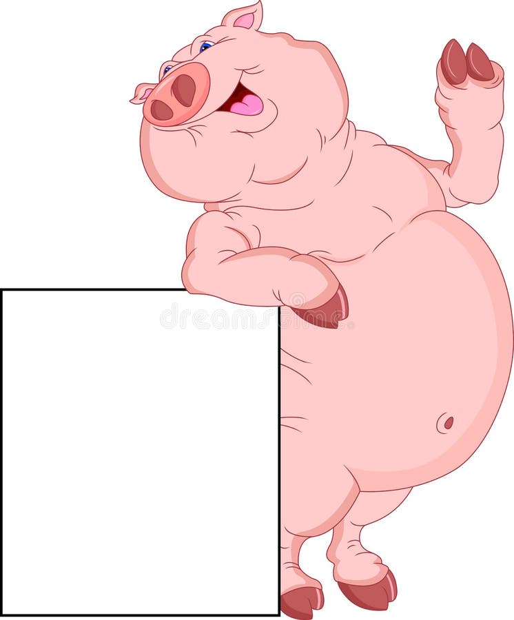Cute Pig Cartoon Holding Blank Sign Stock Vector - Illustration of ...