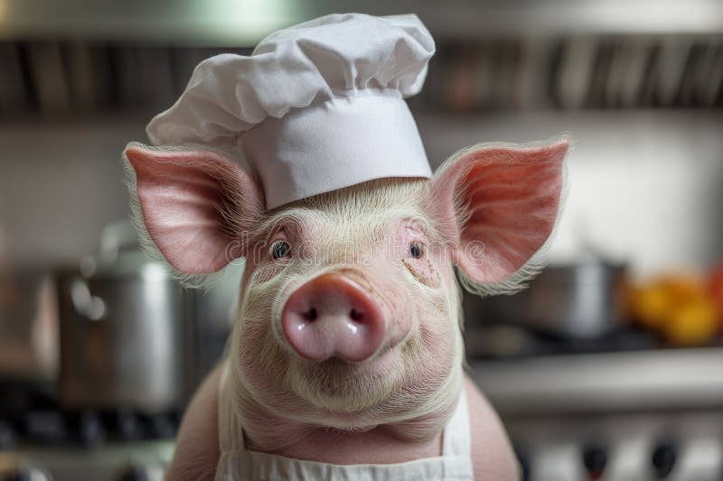 Funny Pig Chef Wearing Toque and Apron Preparing a Meal in a Restaurant ...
