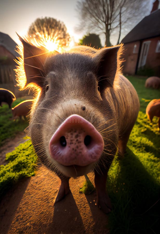 Funny Pig Looks at the Camera in the Garden. AI Generated Stock Image ...