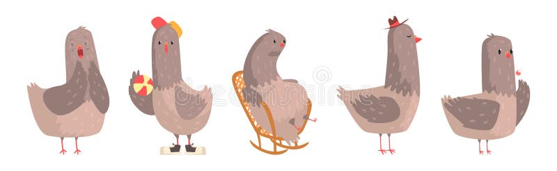 Funny Pigeon and Dove Character in Different Pose Vector Set Stock ...