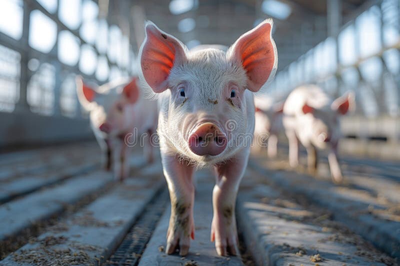 Funny pigs on a pig farm stock photo. Image of industry - 347029648
