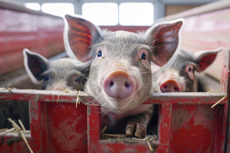 Funny pigs on a pig farm stock image. Image of livestock - 347029667