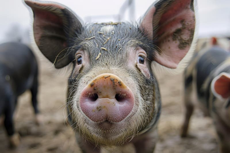 Funny pigs on a pig farm stock image. Image of livestock - 347029667