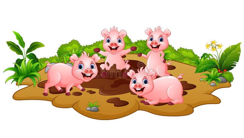 Funny Pigs Playing in the Mud Stock Vector - Illustration of baby ...