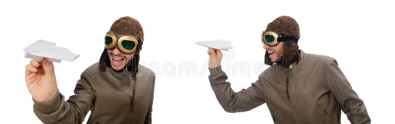 Funny Pilot Isolated on the White Stock Photo - Image of aviation ...