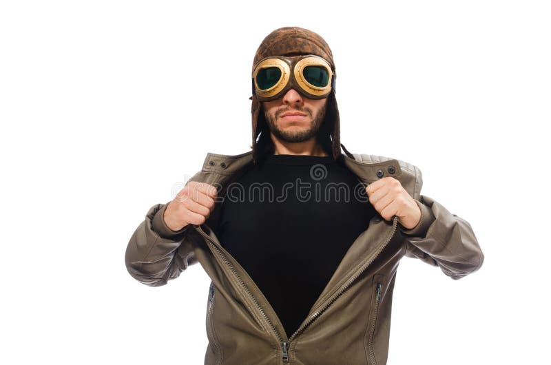 Funny Pilot Isolated on the White Stock Photo - Image of goggles, pilot ...