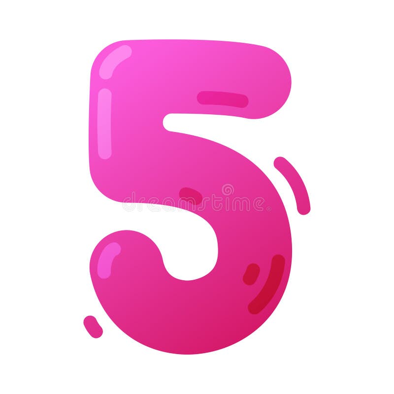 Funny Pink Balloon Number or Numeral Five Vector Illustration Stock ...