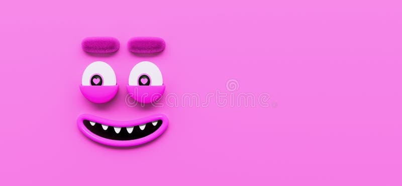 Funny Pink Character in Love Face Expression Background 3d Render Stock ...