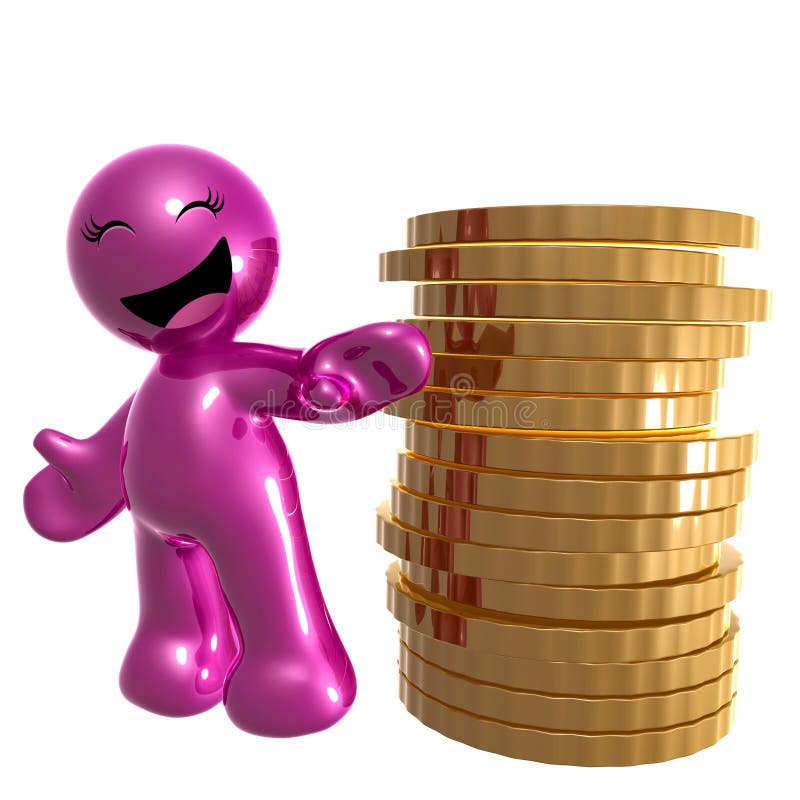 Funny Pink Icon with Gold Coins Stock Illustration - Illustration of ...