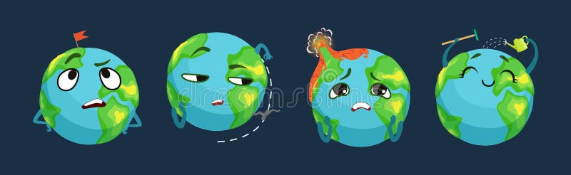Funny Planet Character Showing Different Emotion Vector Set Stock ...
