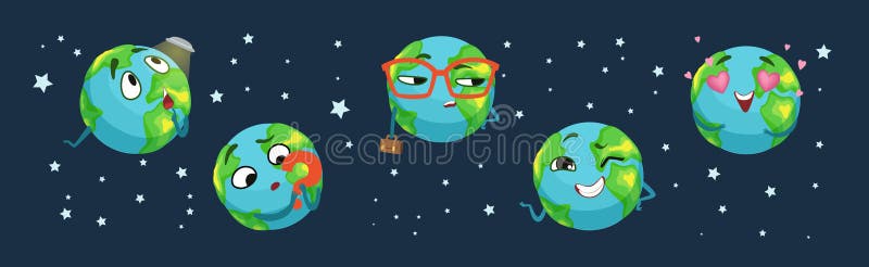 Funny Planet Character Showing Different Emotion Vector Set Stock ...