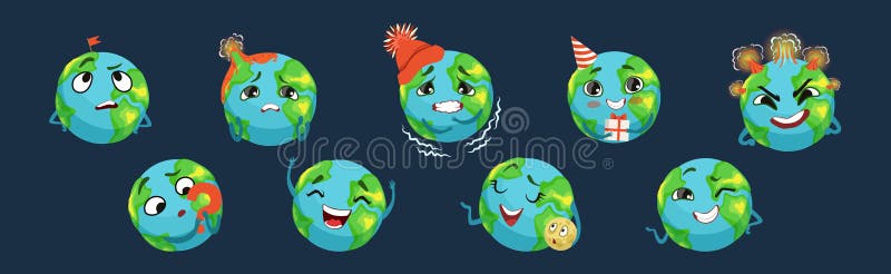 Funny Planet Character Showing Different Emotion Vector Set Stock ...