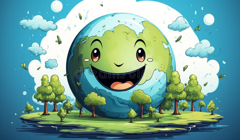 Funny Planet Earth with Smiling Face. AI Generated Stock Image - Image ...