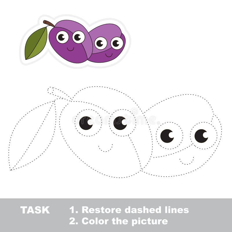 Funny Plum To Be Traced. Vector Trace Game. Stock Vector - Illustration ...