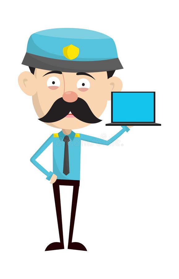 Funny Policeman Cop - Presenting a Laptop Stock Vector - Illustration ...