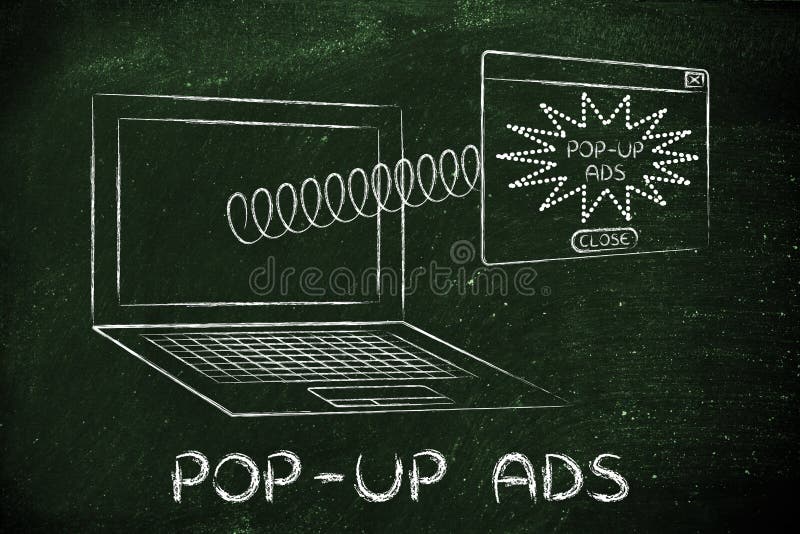 Funny Pop-up Ads Coming Out of Laptop Screen with a Spring Stock ...