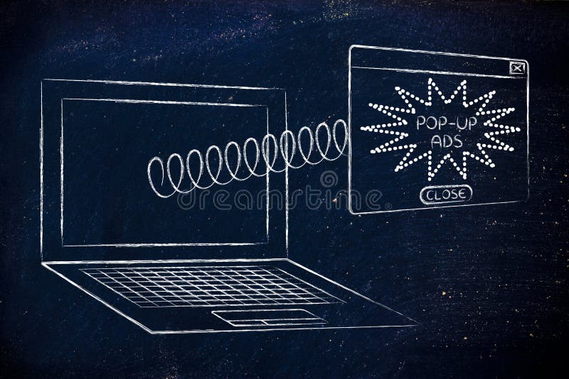 Funny Pop-up Ads Coming Out of Laptop Screen with a Spring Stock ...
