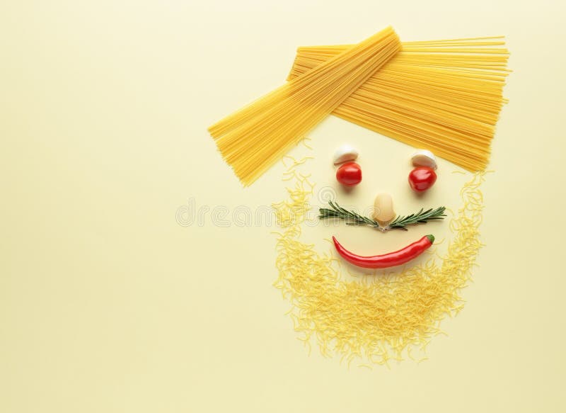 Funny Portrait of a Chef. Using Ingredients for Making Pasta Stock ...