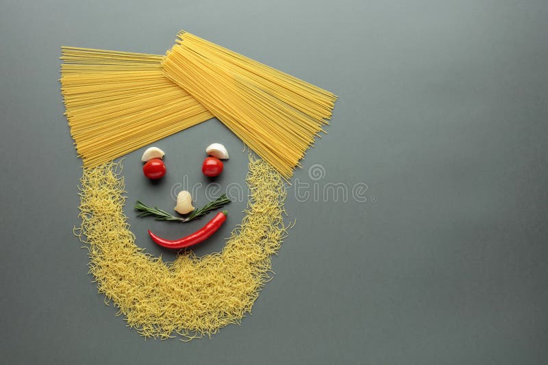 Funny Portrait of a Chef. Using Ingredients for Making Pasta Stock ...