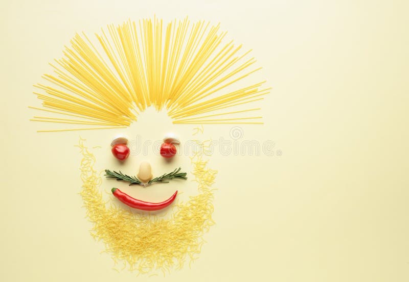 Funny Portrait of a Chef. Using Ingredients for Making Pasta Stock ...