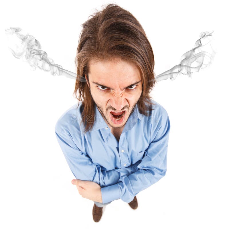 Funny Portrait of a Furious Man, Isolated on White Stock Photo - Image ...