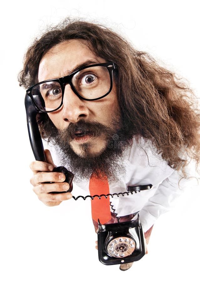 Funny Portrait of a Nerd Talking on the Phone Stock Image - Image of ...