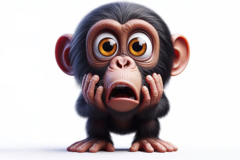 Surprised Chimpanzee with Bulging Big Eyes Wear Glasses on Bright Color ...