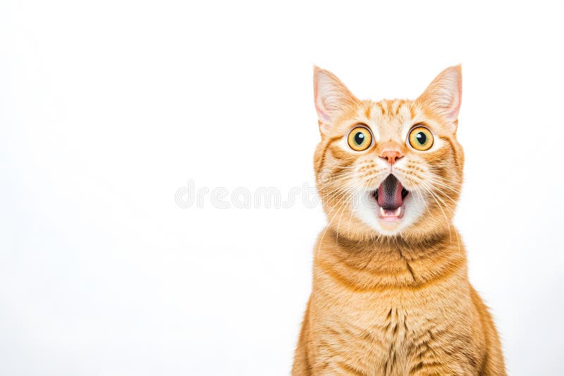 Funny Portrait Surprised Orange Tabby Cat with Open Mouth Stock ...