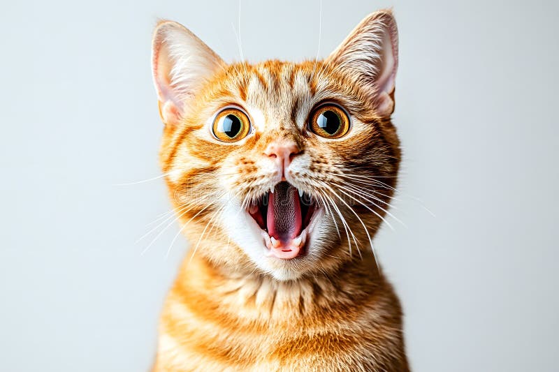 Funny Portrait Surprised Orange Tabby Cat with Open Mouth Stock ...