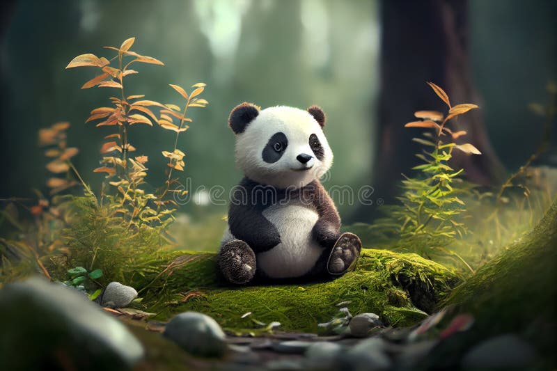 Funny Pose of Happy Little Panda, Standing on the Ground Stock ...