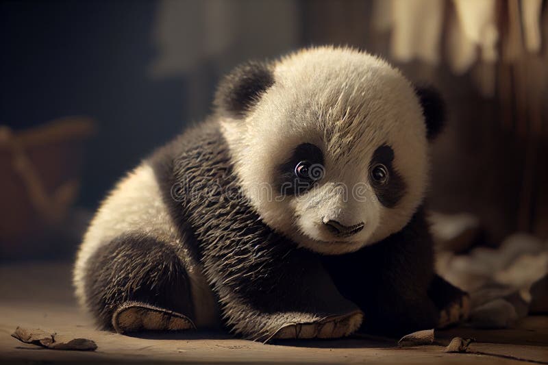 Funny Pose of Happy Little Panda, Standing on the Ground Stock ...