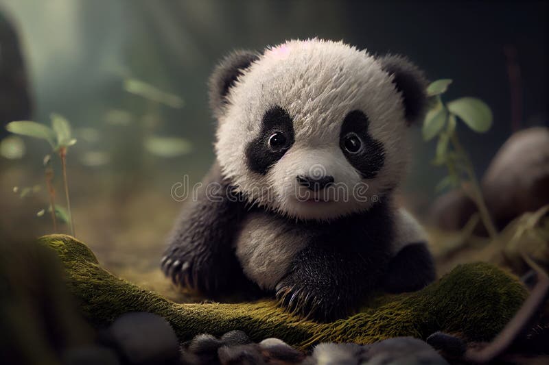 Funny Pose of Happy Little Panda, Standing on the Ground Stock ...