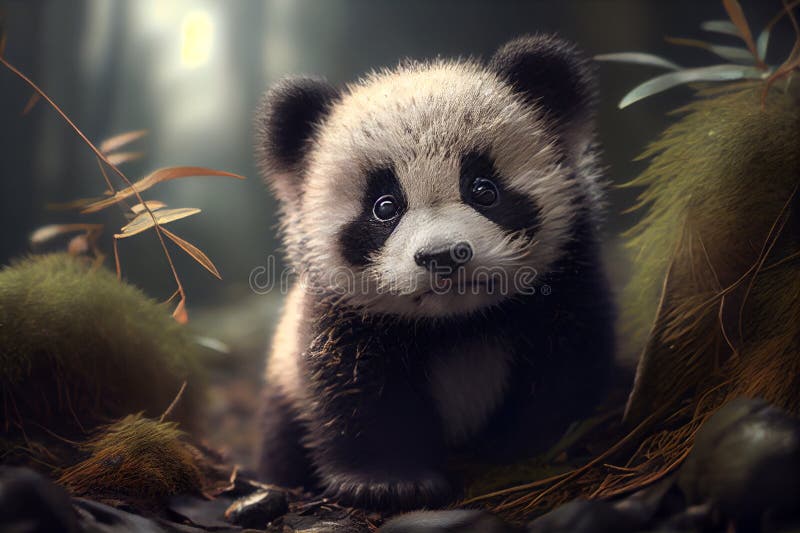 Funny Pose of Happy Little Panda, Standing on the Ground Stock ...