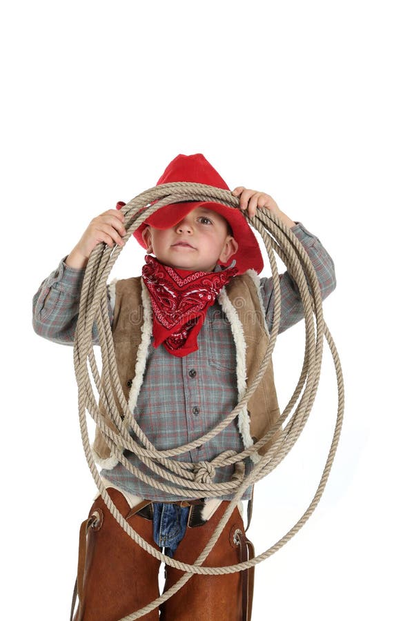 Funny Pose of a Young Cowboy Holding a Rope Stock Image - Image of ...