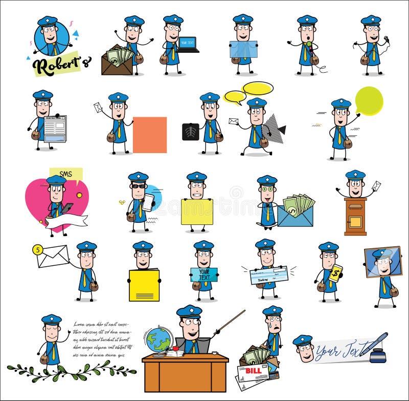 Funny Postman Character Collection - Set of Concepts Vector ...