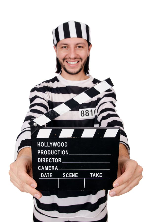 Funny Prison Inmate with Movie Board Isolated Stock Image - Image of ...