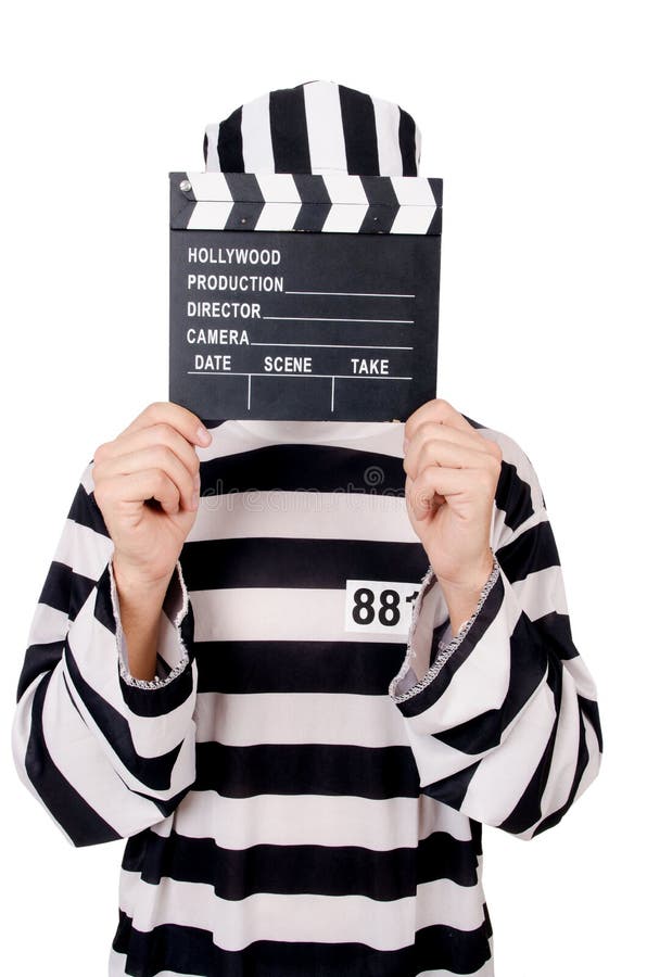 Funny Prison Inmate with Movie Board Isolated Stock Photo - Image of ...