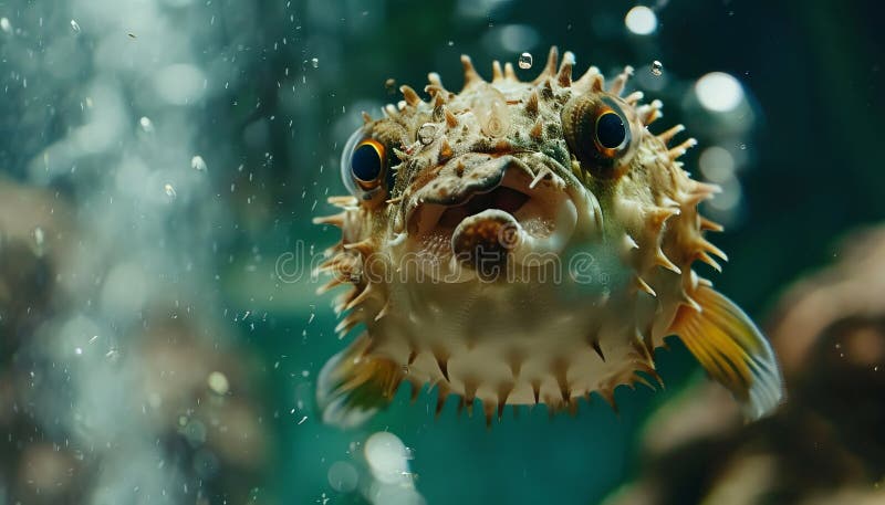 Funny Pufferfish in the Water. Stock Illustration - Illustration of ...