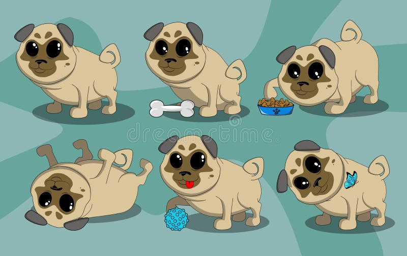 Funny Pug in Different Poses for Illustrator Stock Vector ...